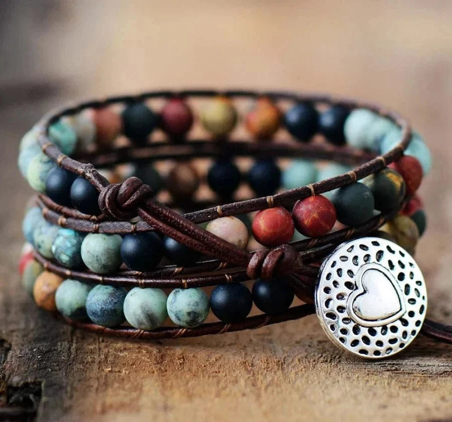 Natural Semi-Precious Gemstones "LOVE" Leather Wrap Bracelet – Maxwell ...